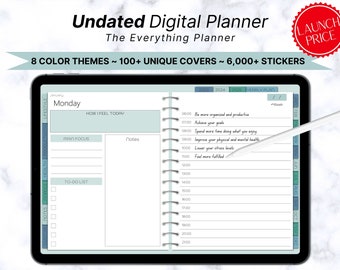Digital Planner Undated, Monthly Digital Planner, iPad Goodnotes ...
