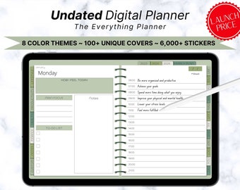 Digital Planner Undated, Monthly Digital Planner, iPad Goodnotes ...