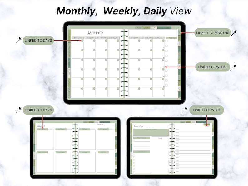 Digital Planner Undated, Monthly Digital Planner, iPad Goodnotes ...