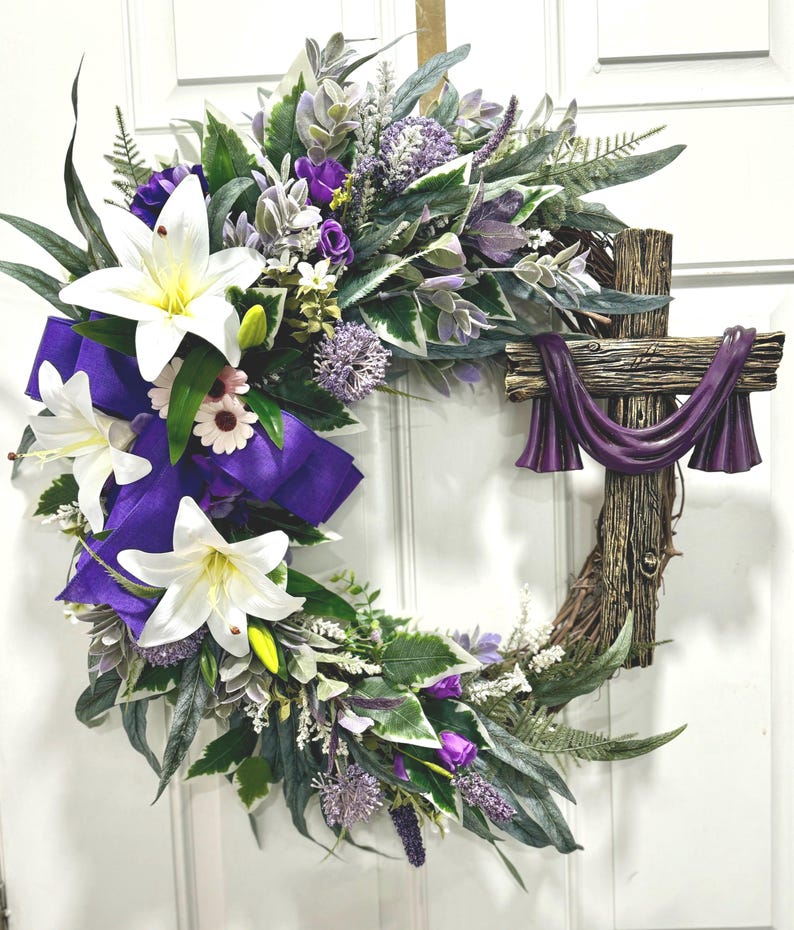 Easter Grapevine Wreath With a Cross, Lilie Flowers and so Much More ...