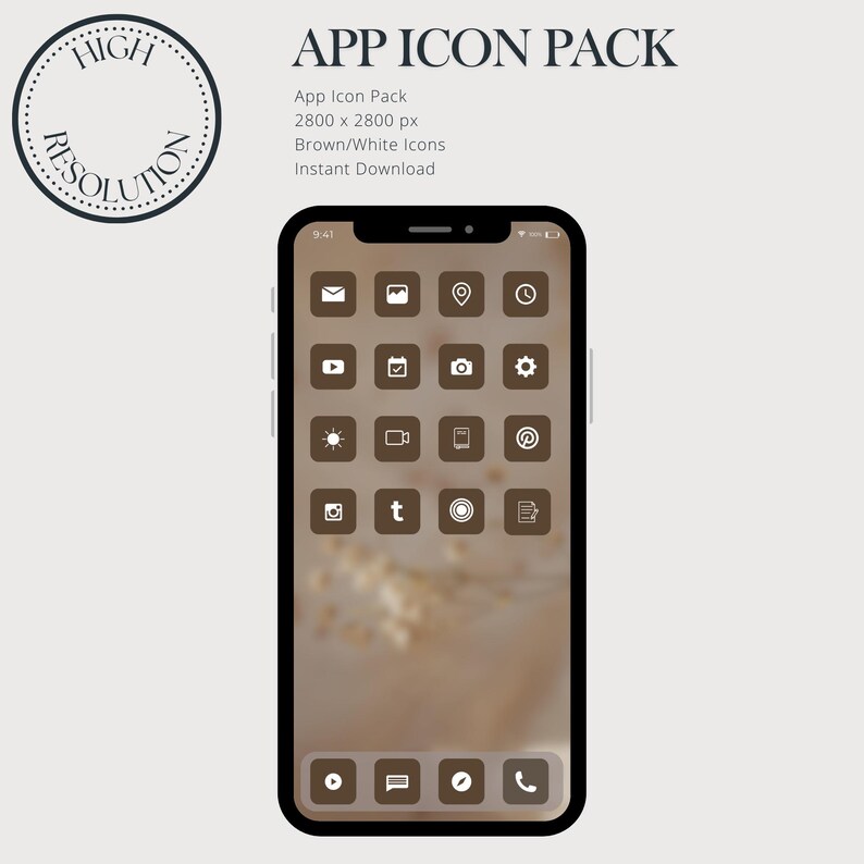 App Icon Pack, Icon Bundle, Minimalistic Icons, Brown and White Apps ...