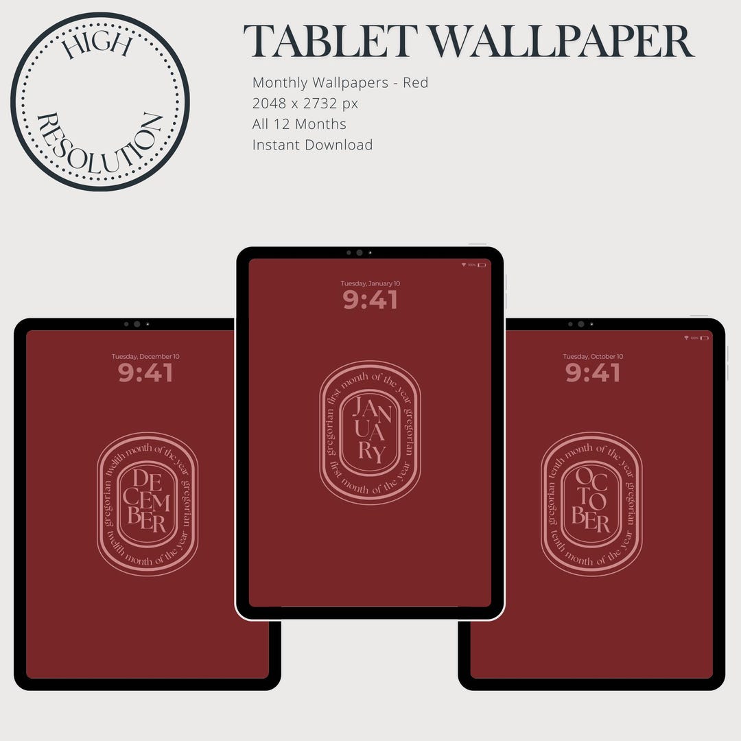 Monthly Tablet Wallpaper Pack, Red Wallpaper Bundle, Minimalistic ...