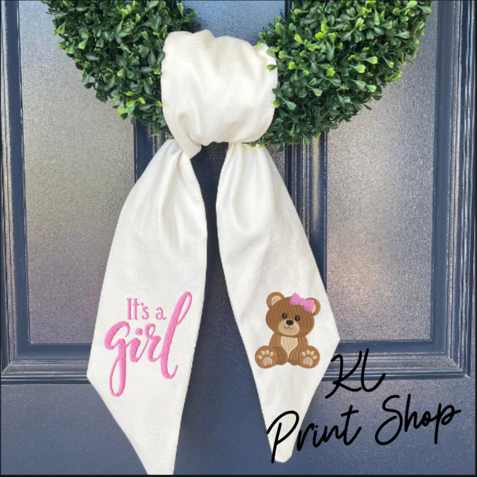 Monogrammed It's a Girl Wreath Sash, Embroidered Sash, Baby Coming Home ...