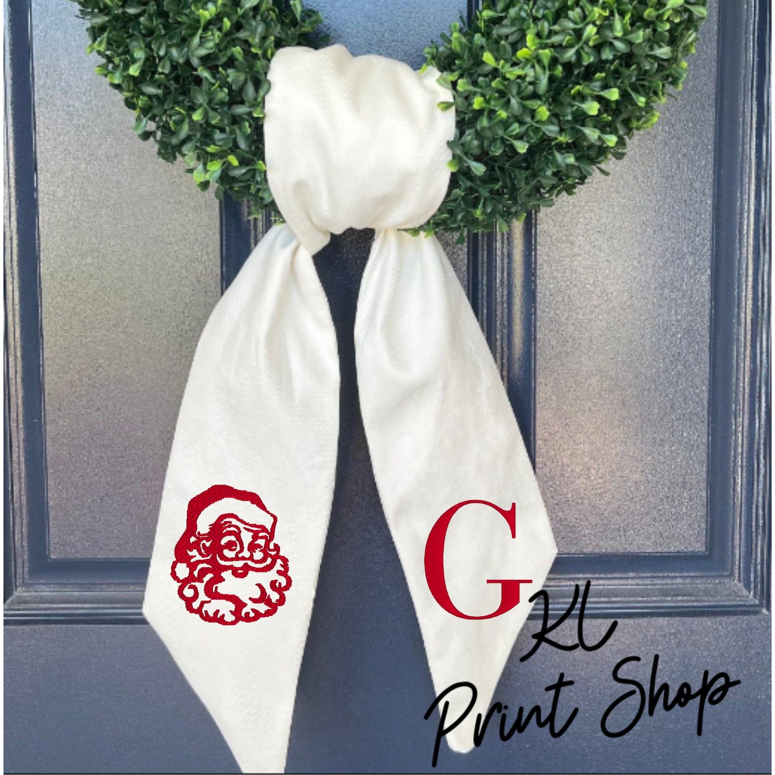 Monogrammed Santa Wreath Sash, Embroidered Christmas Wreath Sash, Santa ...