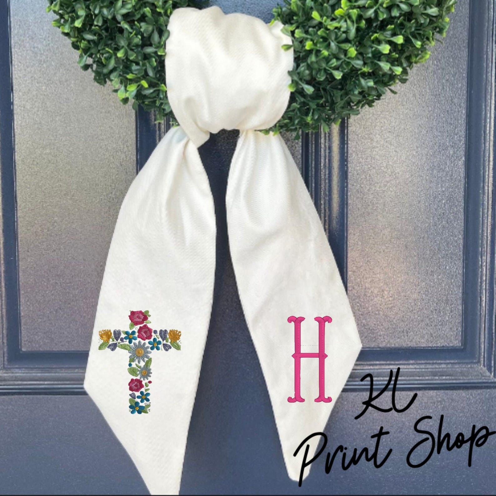 Monogrammed Easter Wreath Sash, Embroidered Sash, Cross Sash, Spring ...