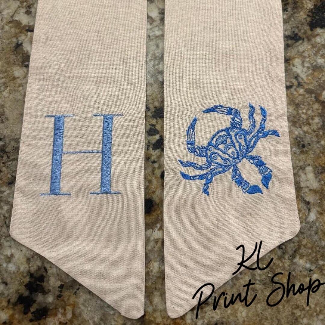 Monogrammed Crab Wreath Sash, Embroidered Sash, Beach Sash, Summer Gift ...