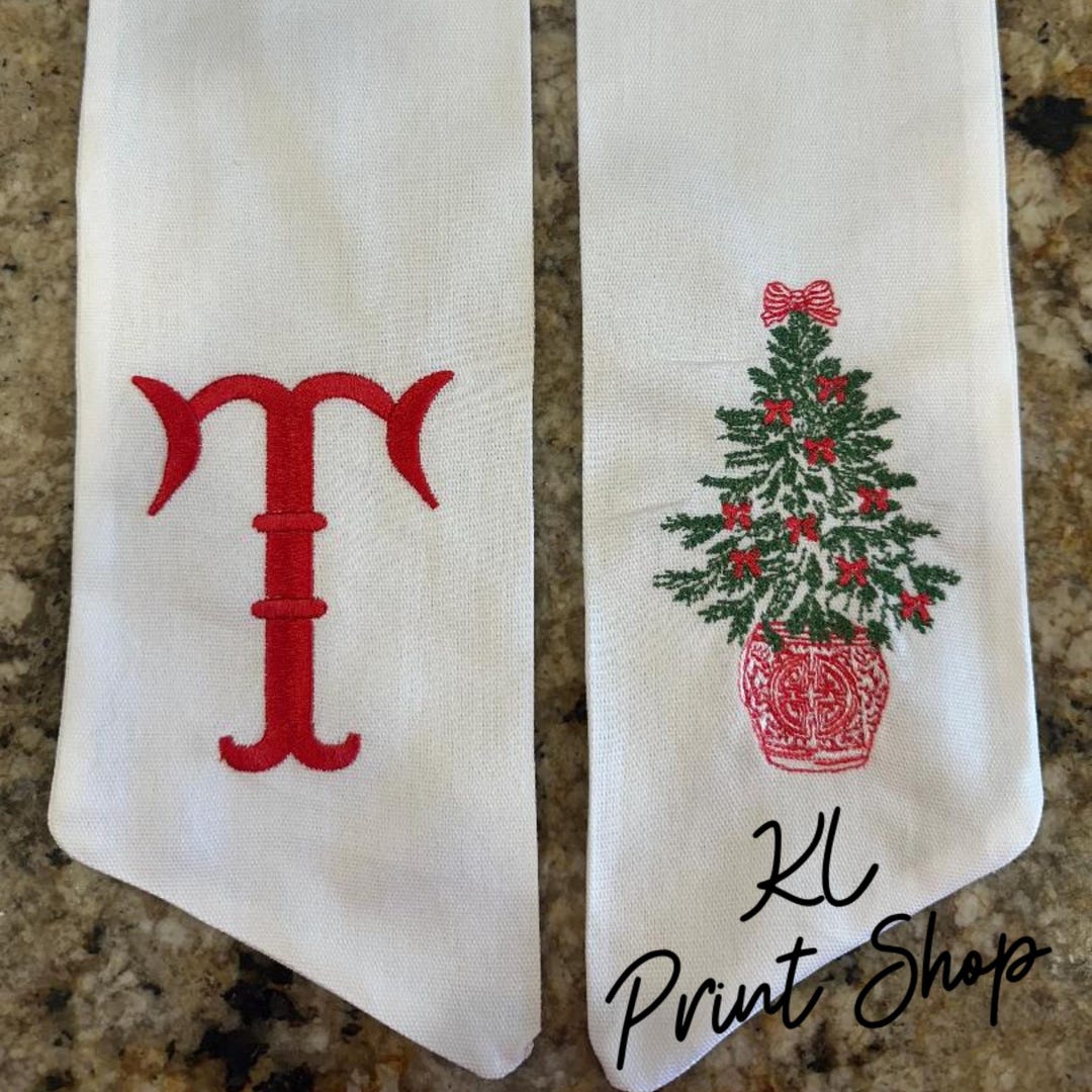 Monogrammed Christmas Wreath Sash, Embroidered Sash, Christmas Sash ...