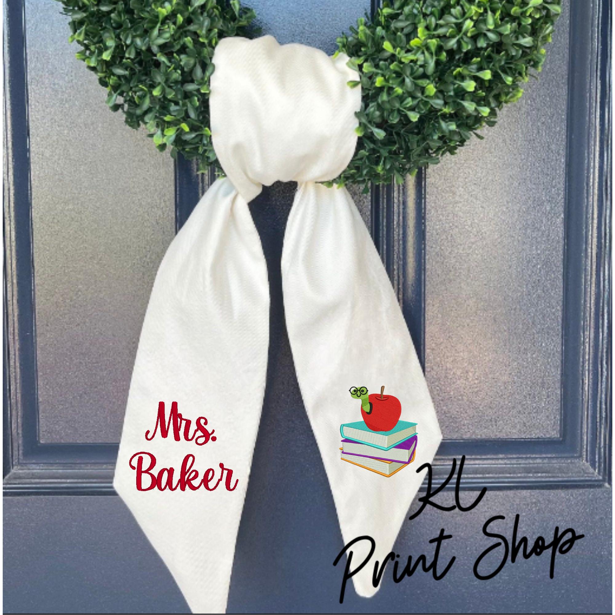 Monogrammed Teacher Wreath Sash, Embroidered Sash, Teacher Sash ...