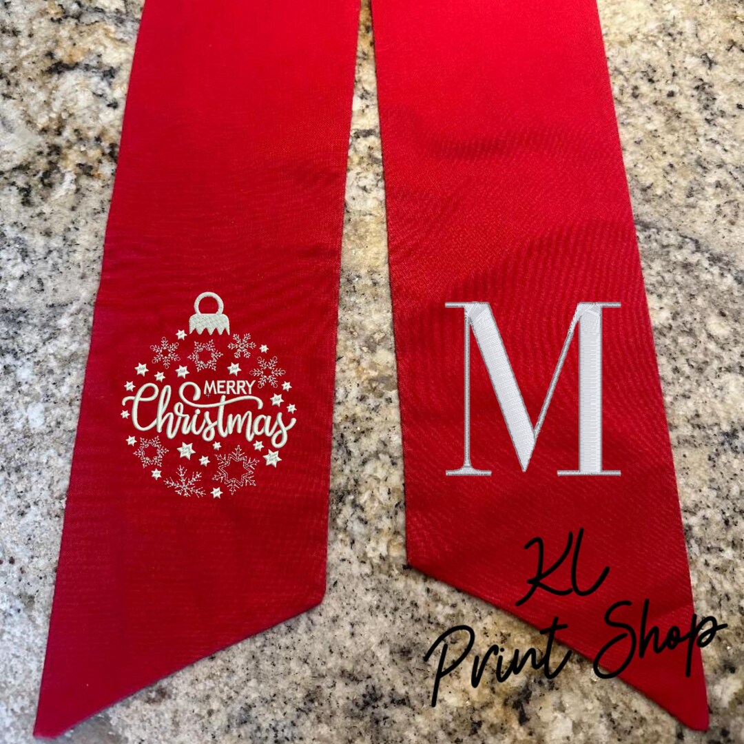 Monogrammed Christmas Wreath Sash, Embroidered Sash, Christmas Sash for ...