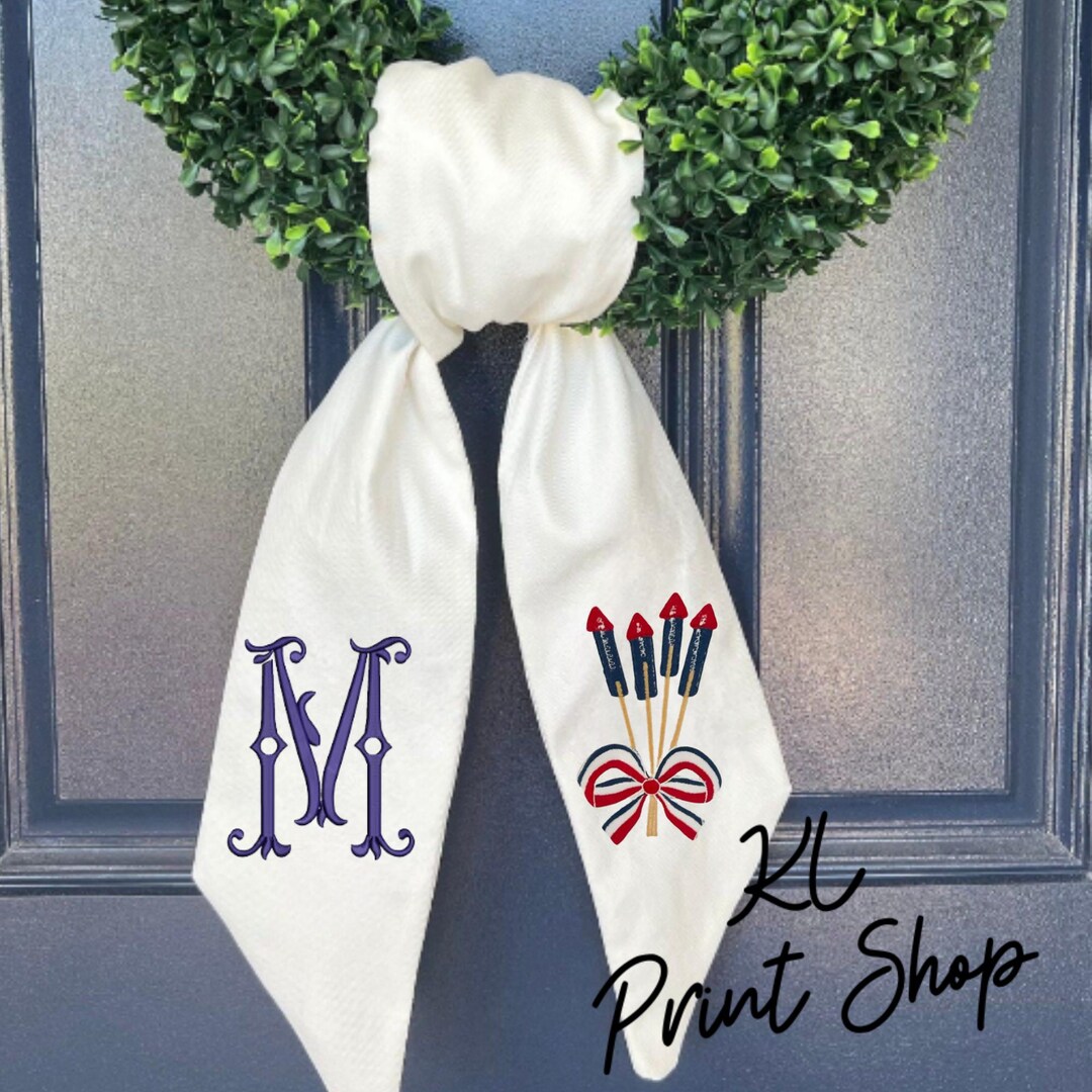 Monogrammed Firecracker Wreath Sash, Fourth of July Wreath Sash ...