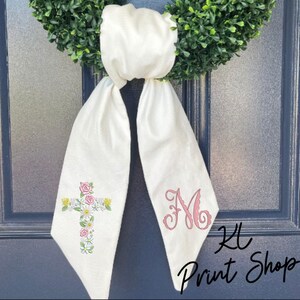 Monogrammed Easter Wreath Sash, Embroidered Sash, Cross Sash, Spring ...