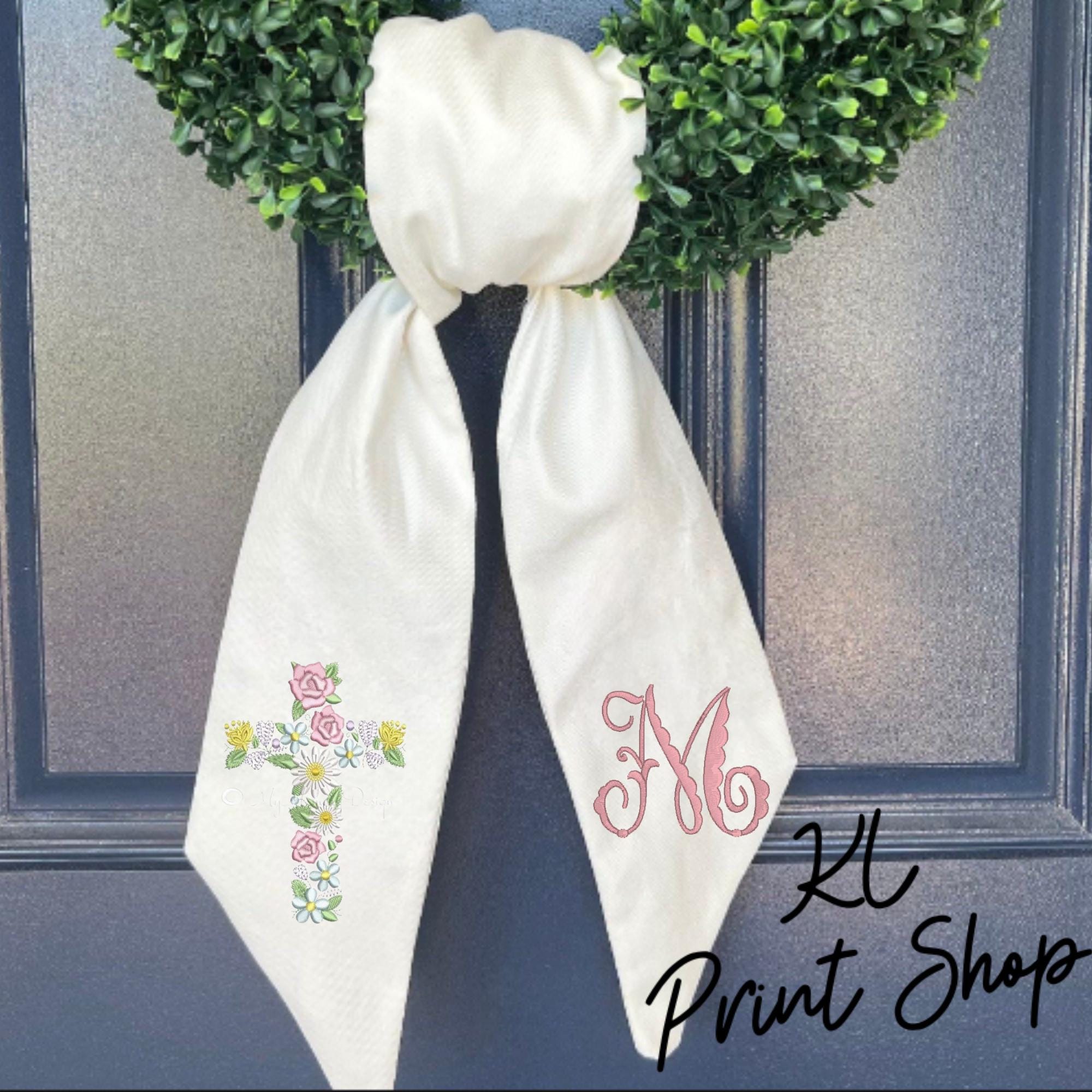 Monogrammed Easter Wreath Sash, Embroidered Sash, Cross Sash, Spring ...