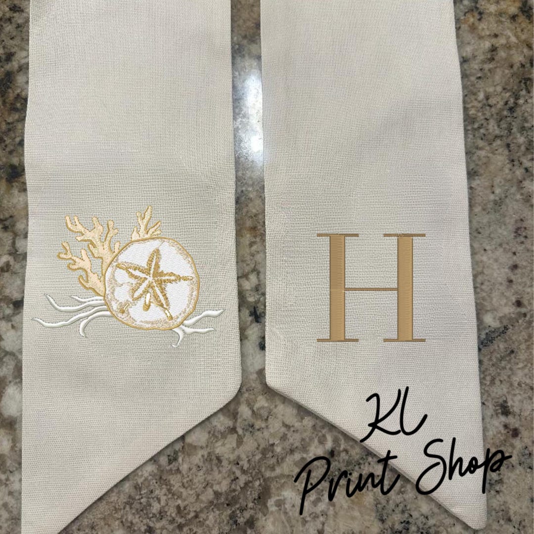 Monogrammed Sand Dollar Wreath Sash, Embroidered Sash, Summer Wreath ...