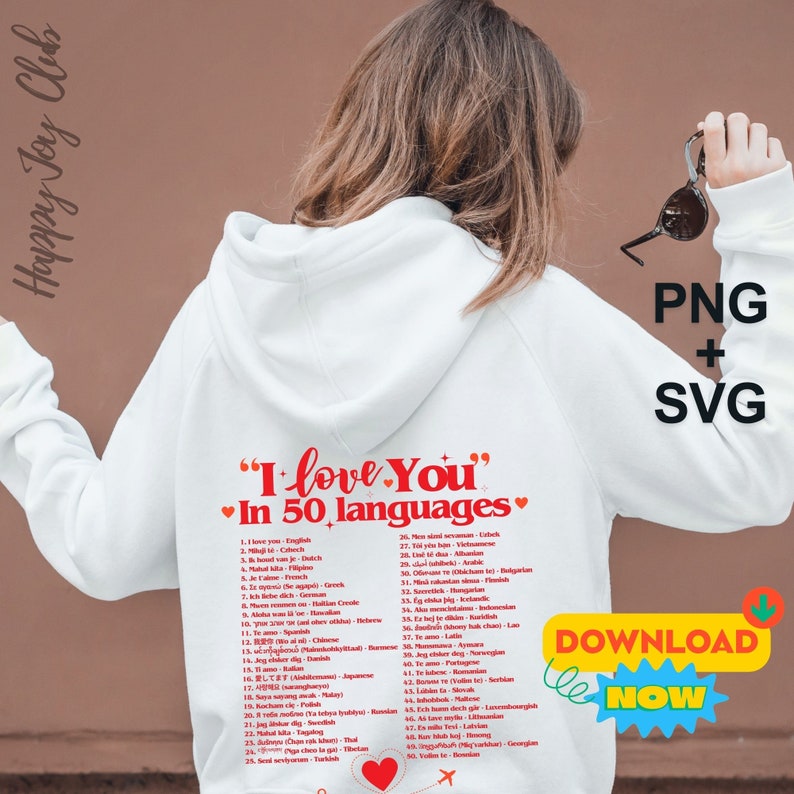 I Love You in 50 Languages SVG PNG Design 3 Colors, I Love You Clipart ...