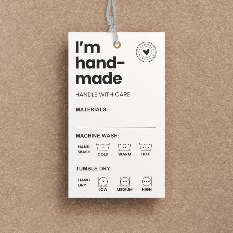 I'm Handmade Printable Care Tags Labels PD, Clothing Care Instructions ...