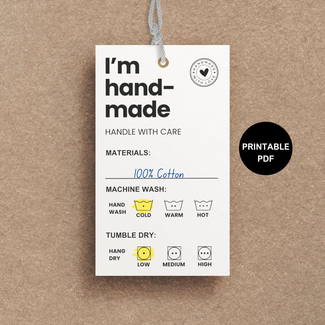 I'm Handmade Printable Care Tags Labels PD, Clothing Care Instructions ...