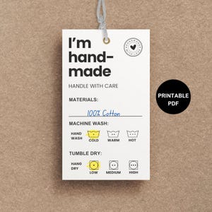 I'm Handmade Printable Care Tags Labels PD, Clothing Care Instructions ...