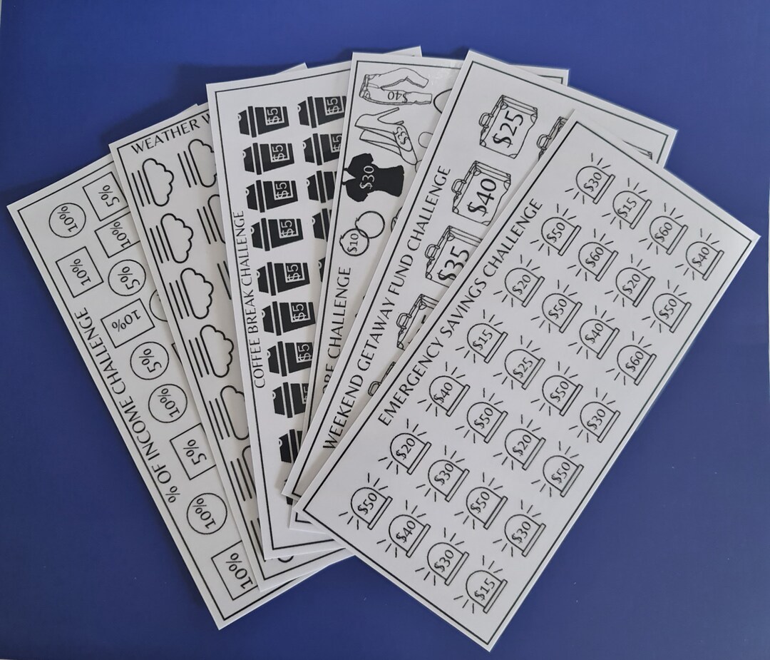 6 Laminated Reusable Cash Wallet Savings Challenge Inserts - Etsy