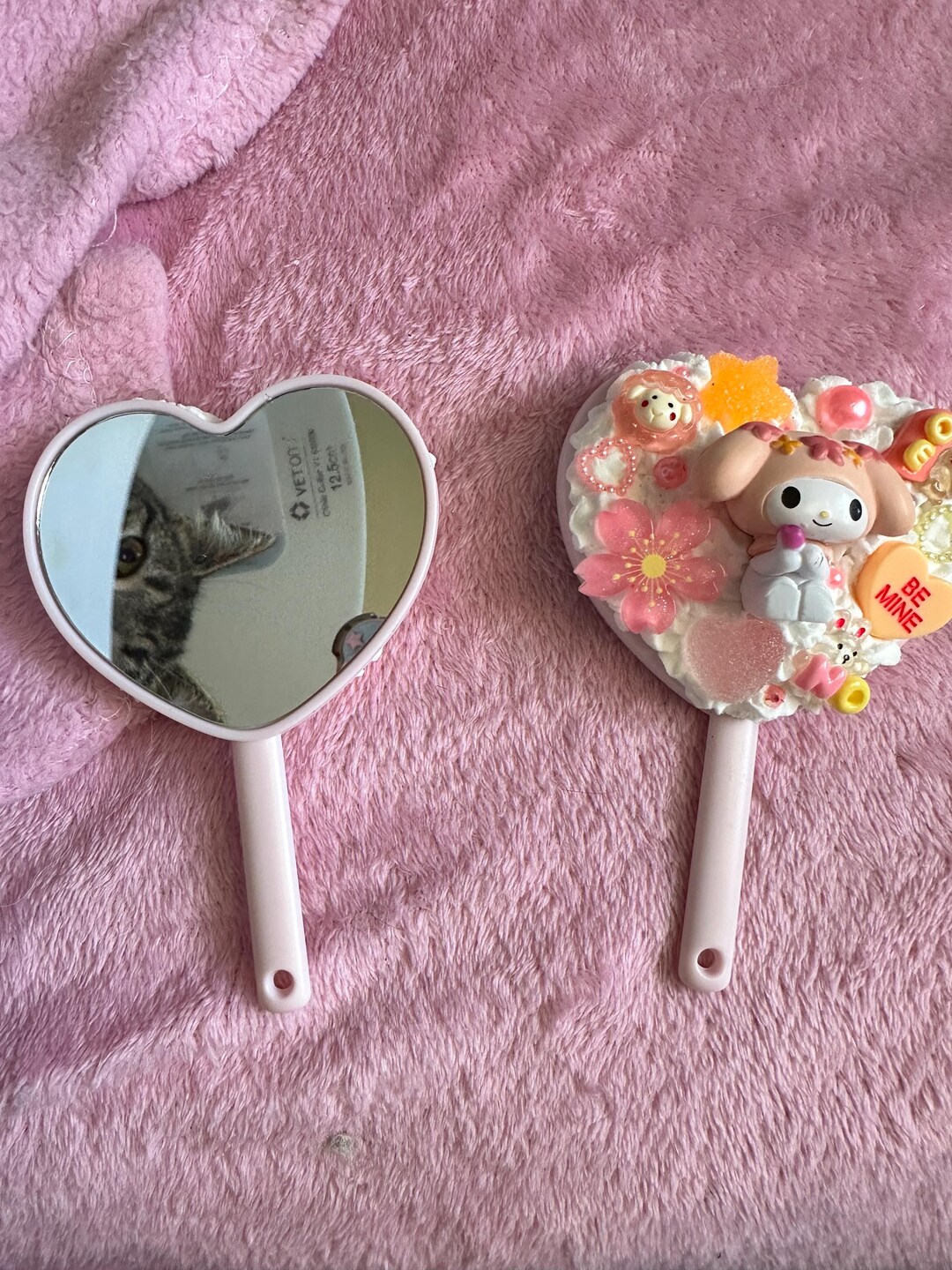 Pink Heart Kawaii Handheld Decoden Puppy Inspired Mirror - Etsy