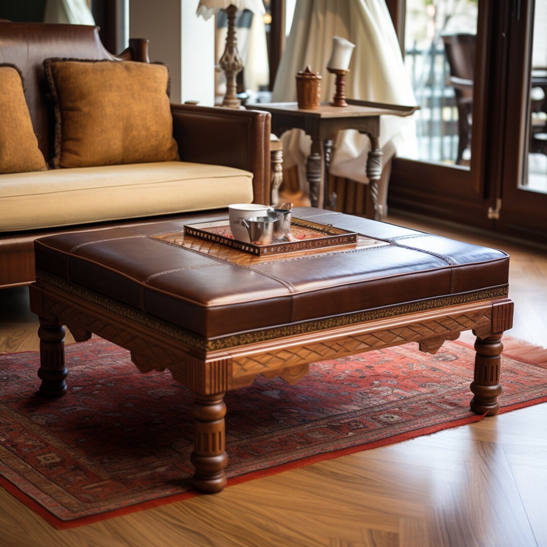 Handcrafted Coffee Table With Leatherette Top Coffee Table, Center ...