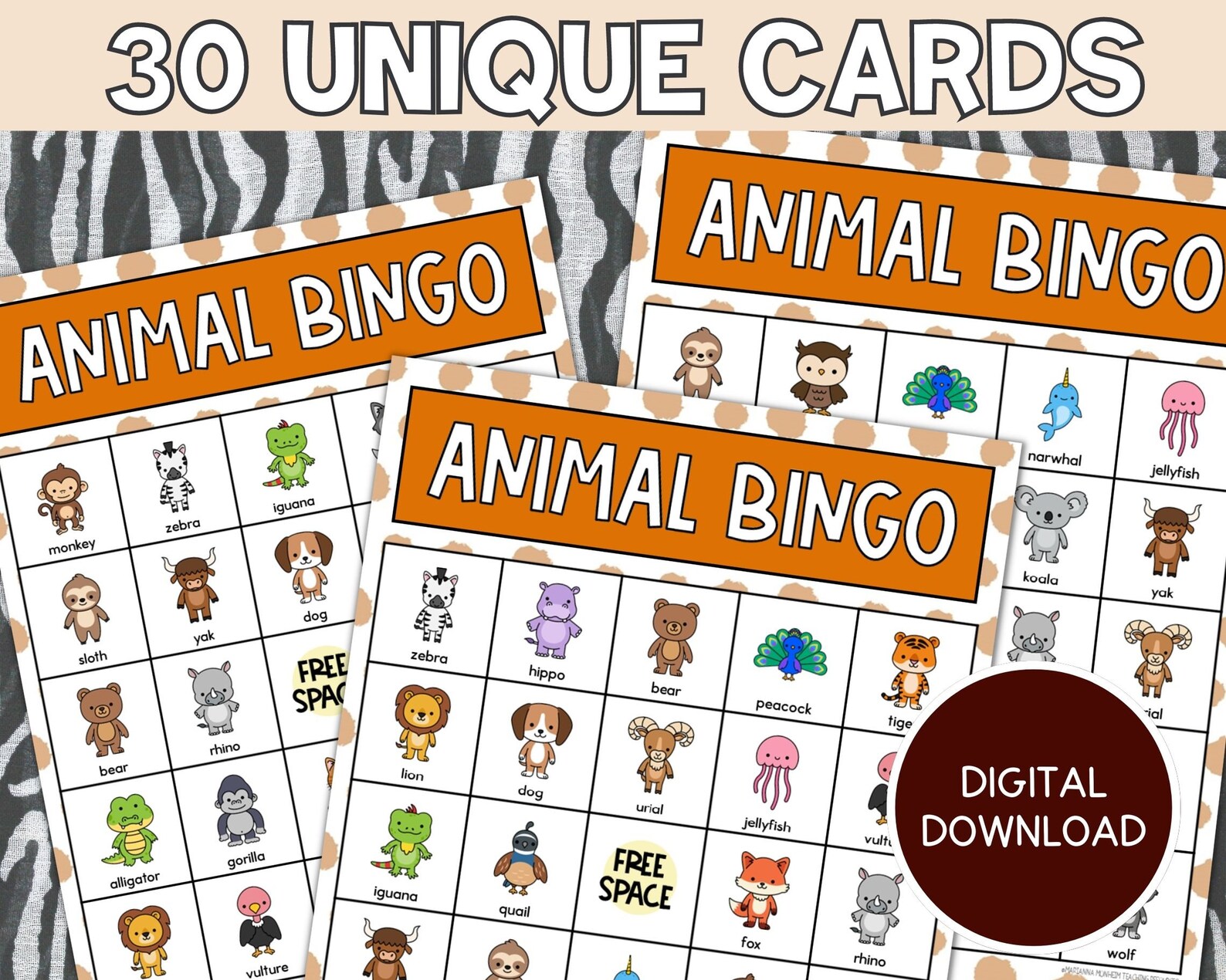 Animal Printable Bingo Game for Kids, Preschool Activity, Classroom ...