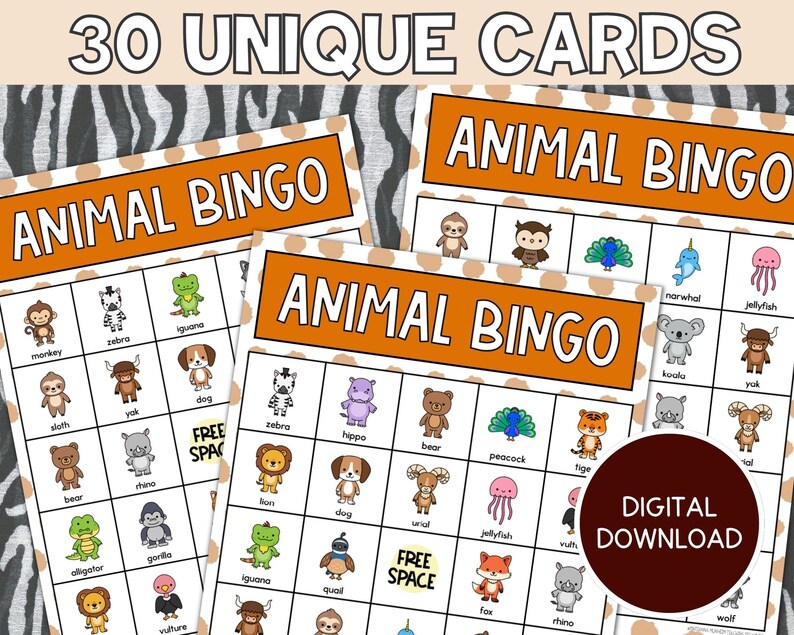 Animal Printable Bingo Game for Kids, Preschool Activity, Classroom ...