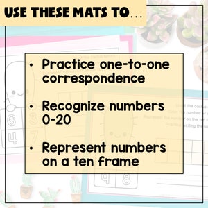 Numbers 0-20 Counting Mats, One-to-one Correspondence, Kindergarten ...