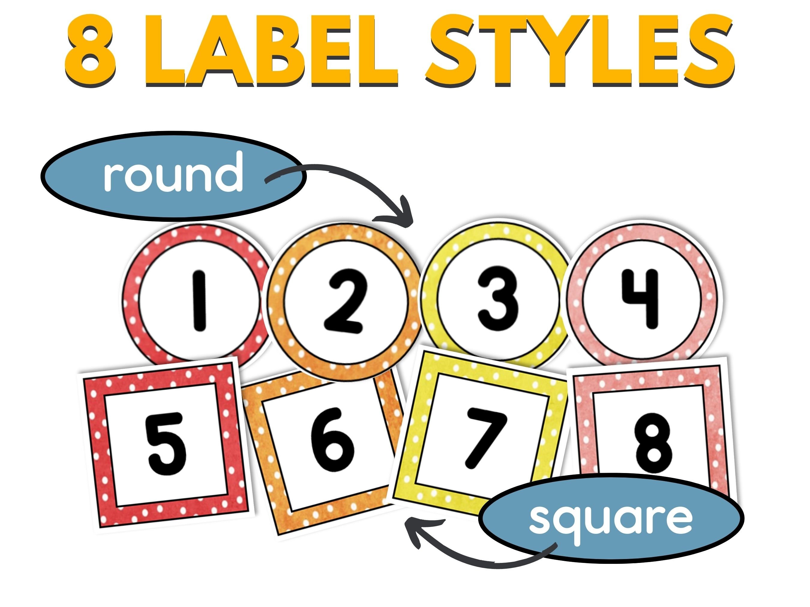 Polka Dot Rainbow Number Labels, Watercolor Classroom Decor, Class ...