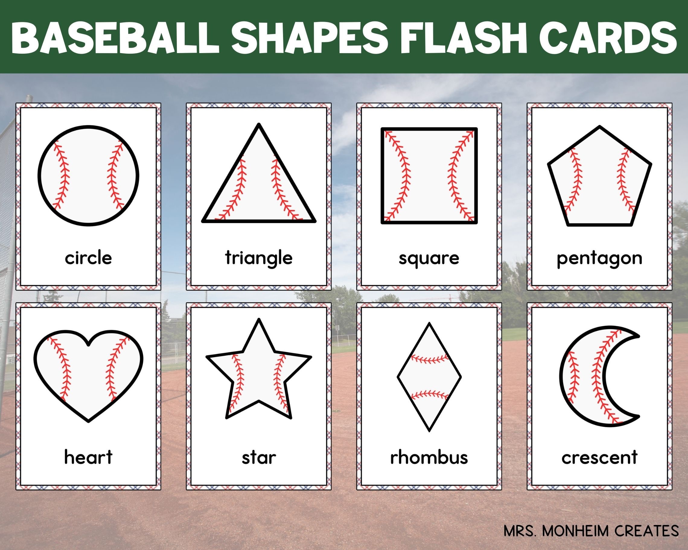 Geometric Baseball Shapes Flash Cards | Baseball Shape Cards ...