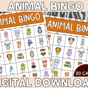 20 Animals Bingo Game Card, Fauna Theme Party Activity for Classroom ...