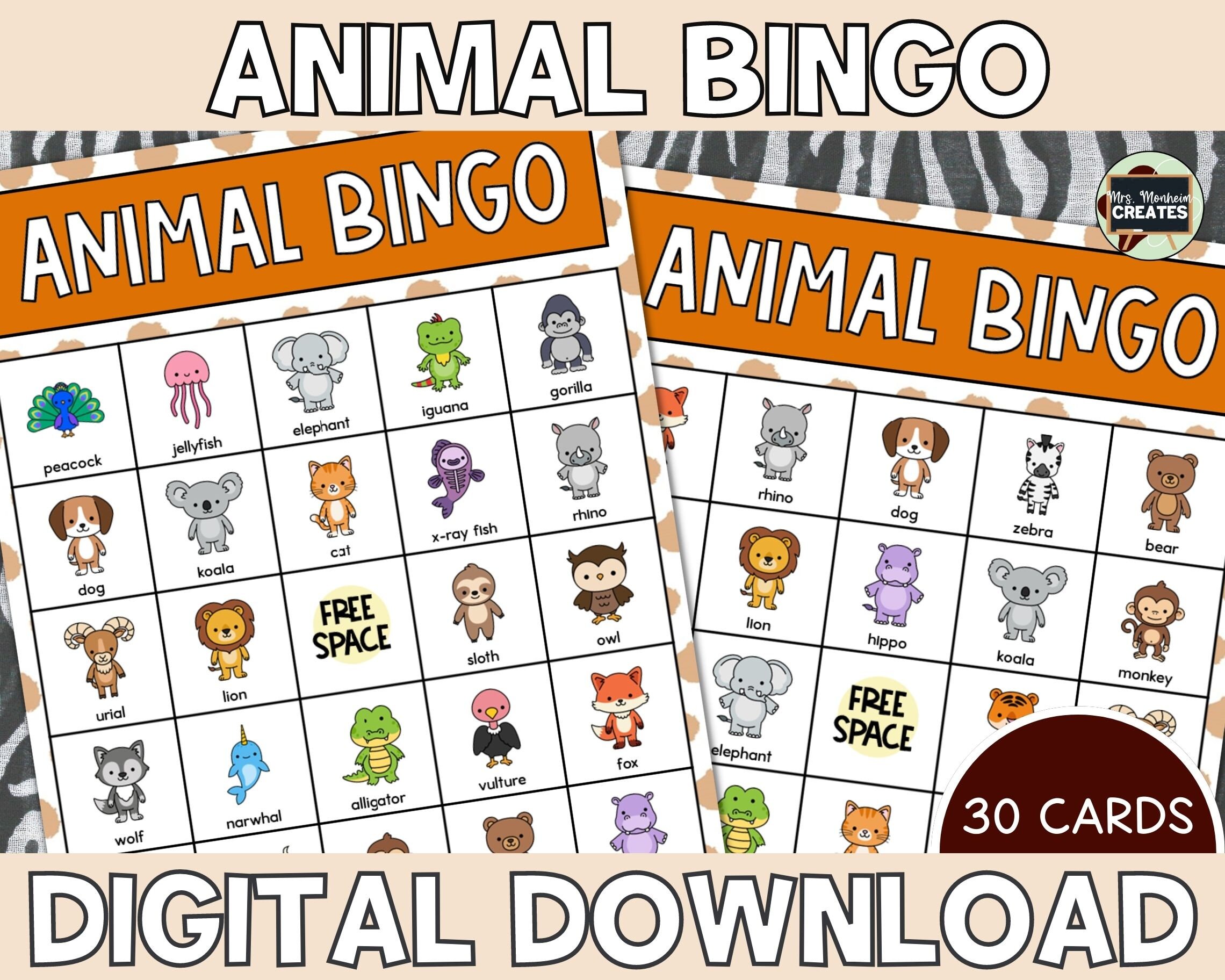 Animal Printable Bingo Game for Kids, Preschool Activity, Classroom ...