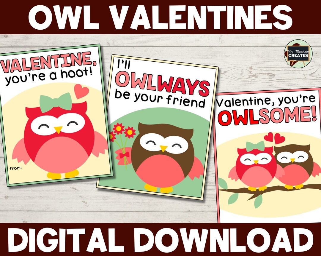 Owl Valentines for Kids, Printable Owl Valentine Cards, Valentines for ...
