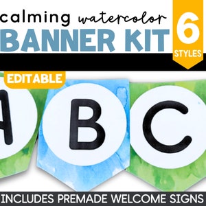 Editable Watercolor Banner, Customizable Bunting and Flags, Mix and ...