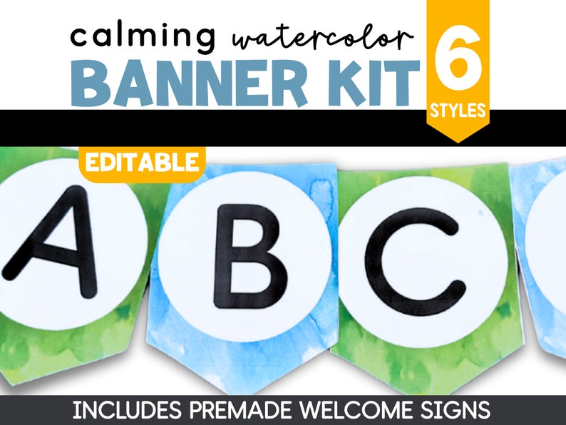Editable Watercolor Banner, Customizable Bunting and Flags, Mix and ...