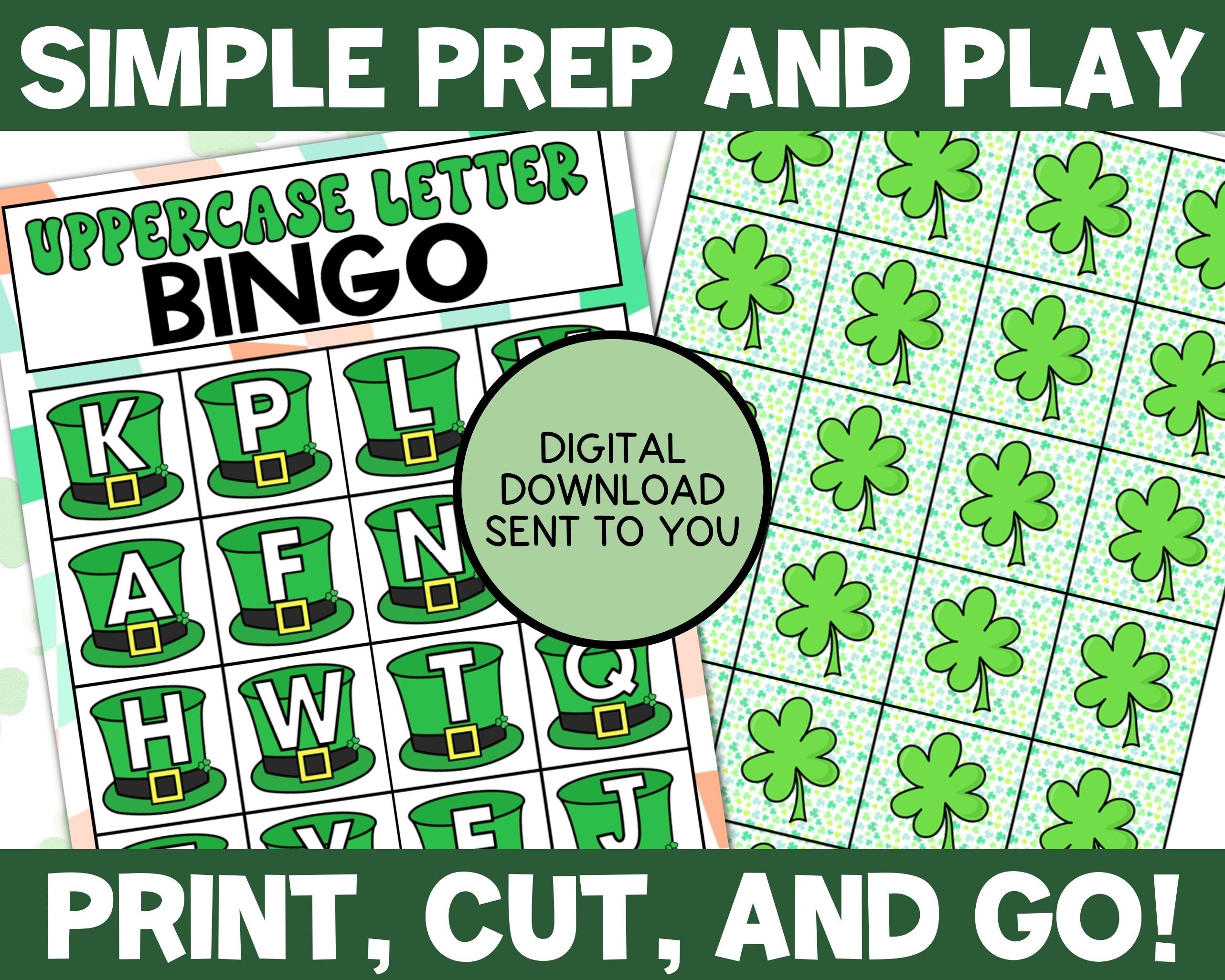 Uppercase Alphabet Bingo St. Patrick's Theme 30 Unique Cards and Tokens ...