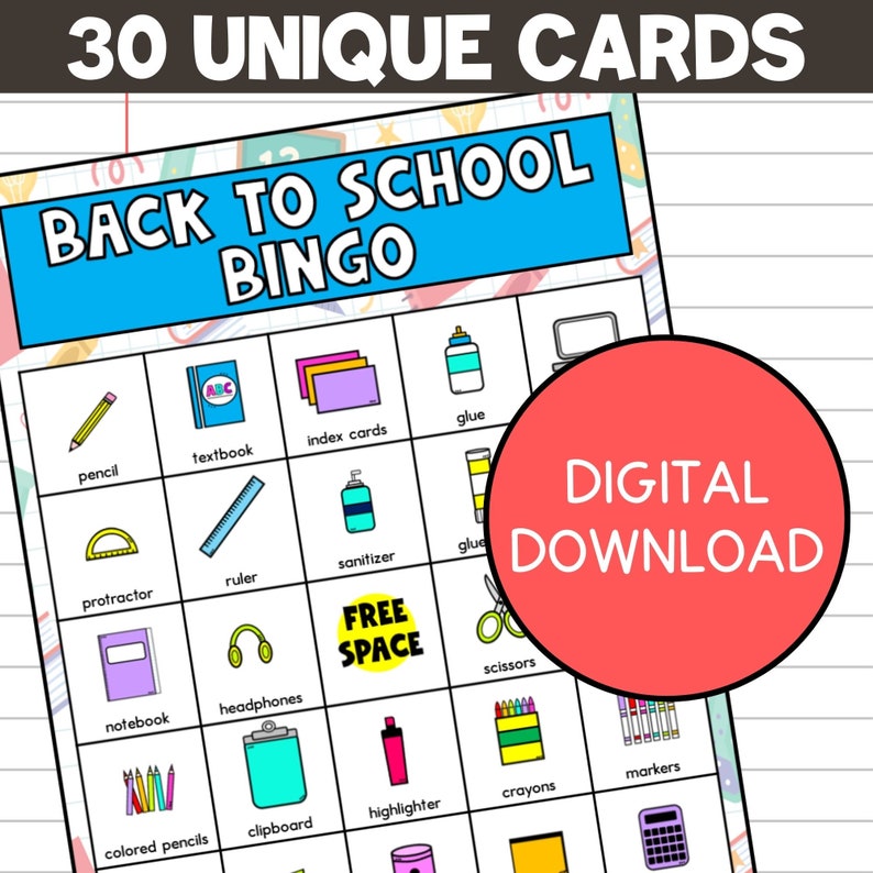 Back to School Bingo Activity for Elementary Students, First Week of ...