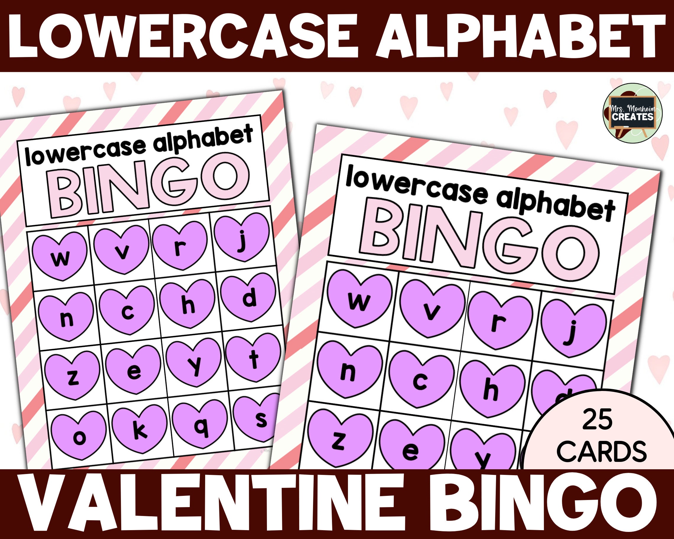 Lowercase Alphabet Bingo Valentine Bingo Valentine Alphabet Bingo ...