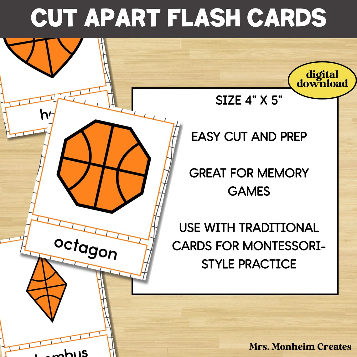 2D Geometric Shapes Flashcards, Basketball Theme, Educational Resource ...