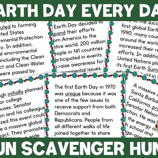 Earth Day Scavenger Hunt Fun Facts Classroom Activity Homeschool Game ...