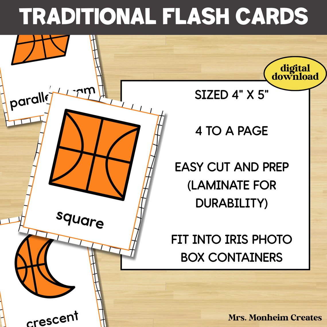 2D Geometric Shapes Flashcards, Basketball Theme, Educational Resource ...