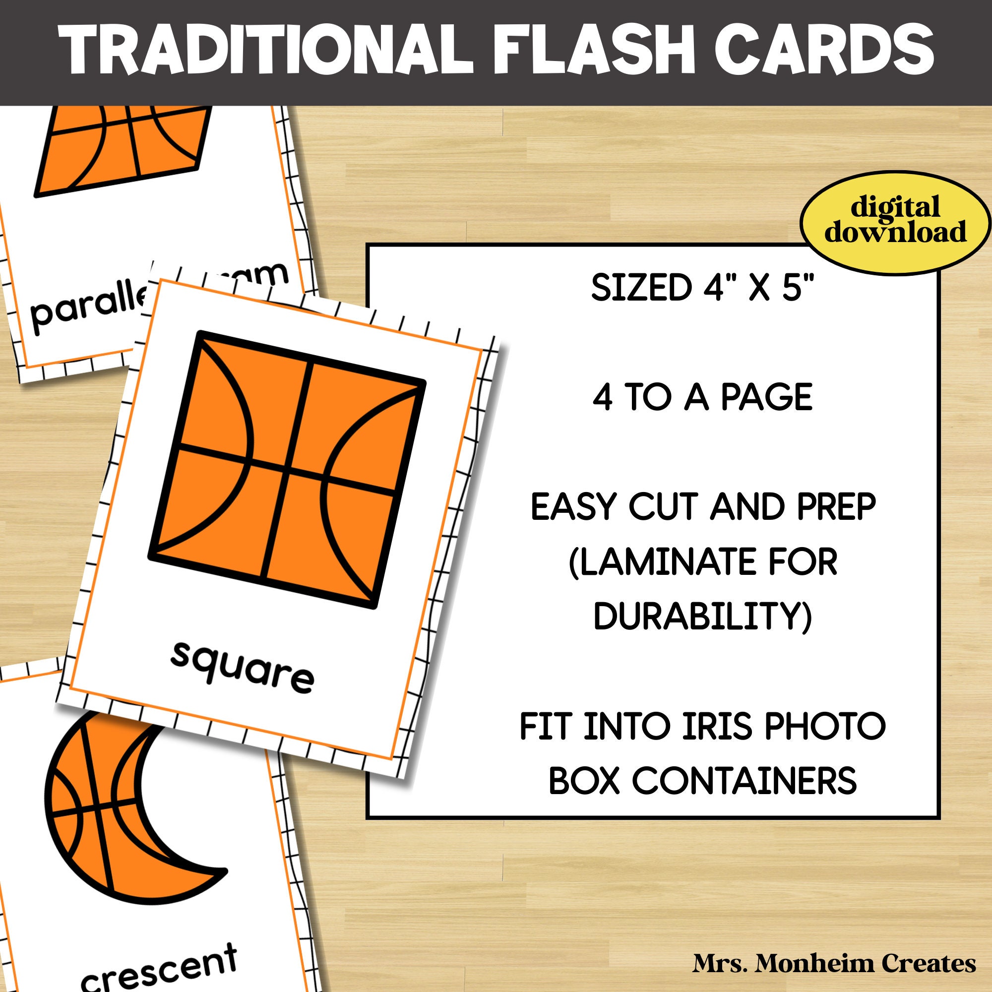 2D Geometric Shapes Flashcards, Basketball Theme, Educational Resource ...