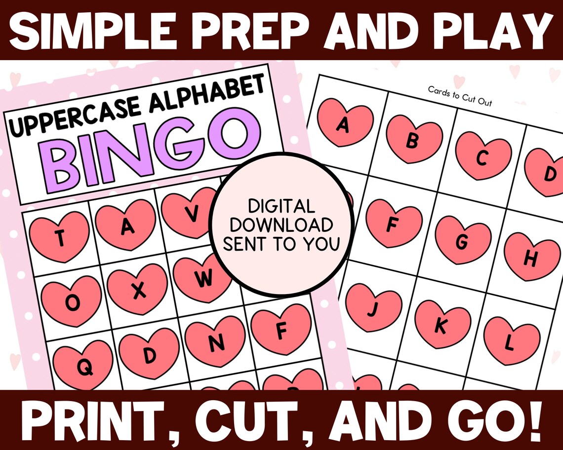 Uppercase Alphabet Bingo | Valentine Bingo | Valentine Alphabet Bingo ...