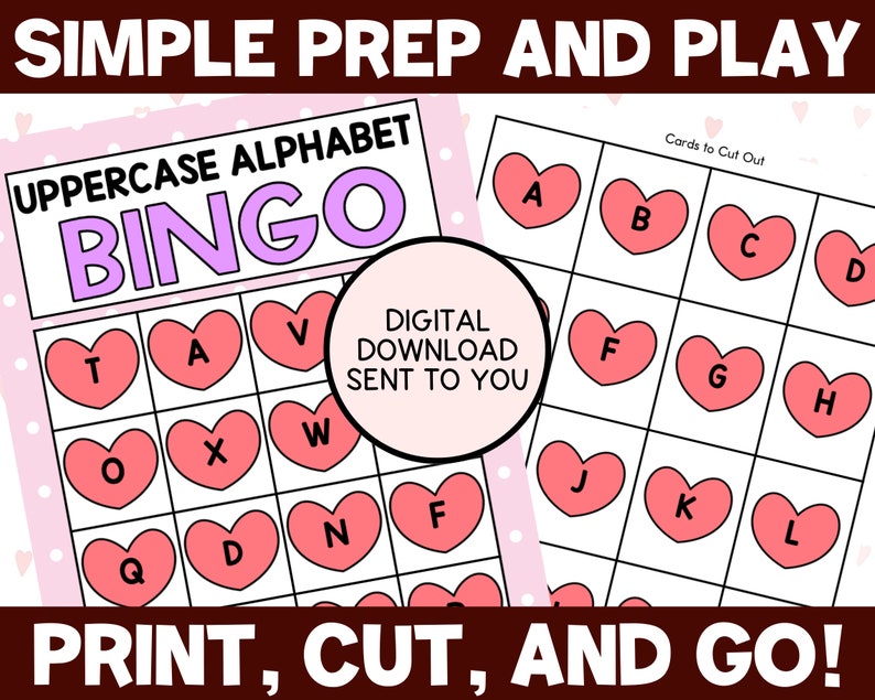 Uppercase Alphabet Bingo | Valentine Bingo | Valentine Alphabet Bingo ...