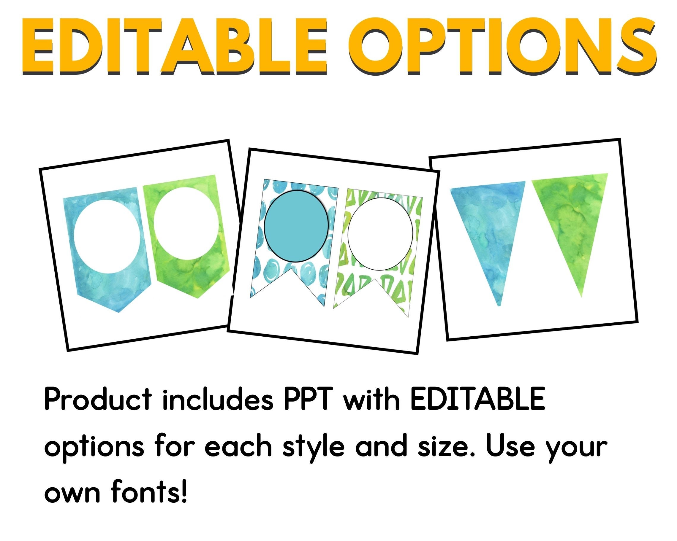 Editable Watercolor Banner, Customizable Bunting and Flags, Mix and ...