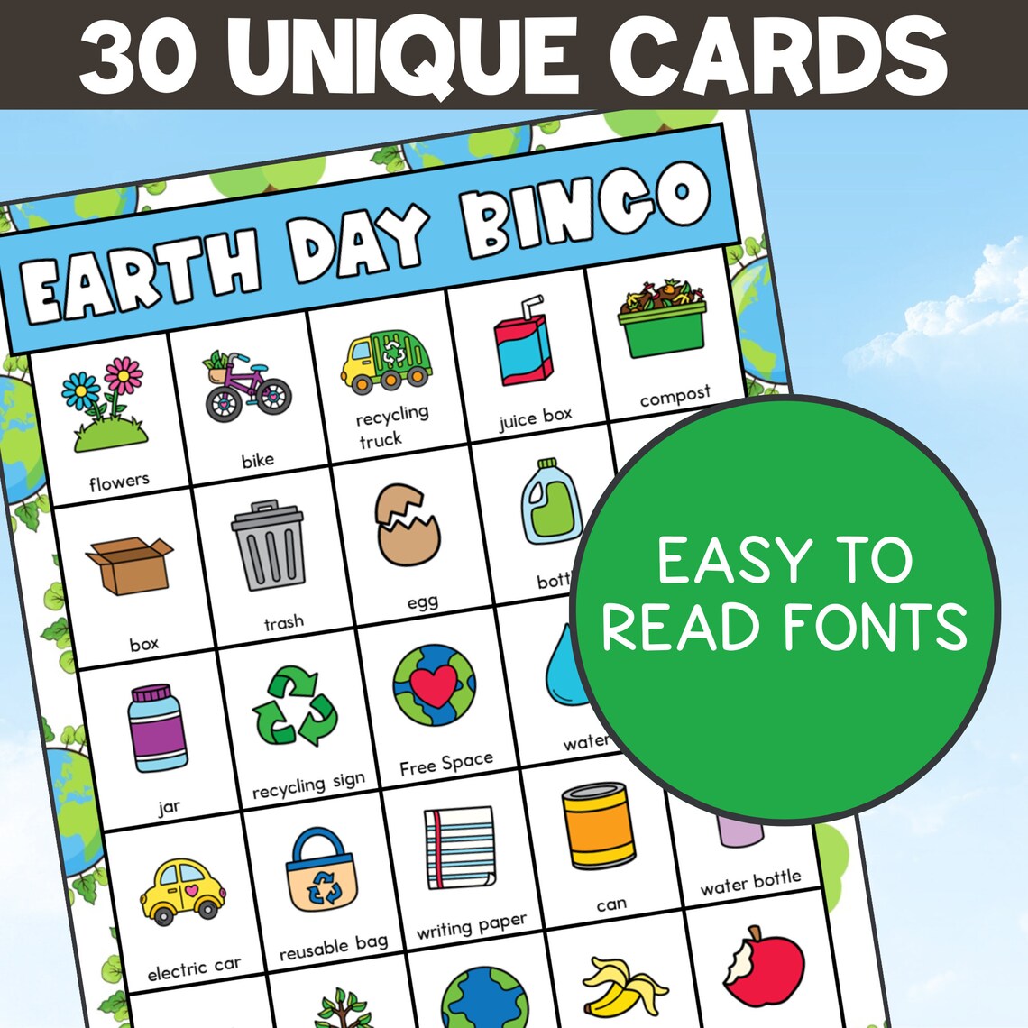 Earth Day Bingo Fun Party Game for Kids, Families Seniors 30 Cards ...