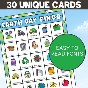 Earth Day Bingo - Fun Party Game for Kids, Families + Seniors- 30 Cards ...