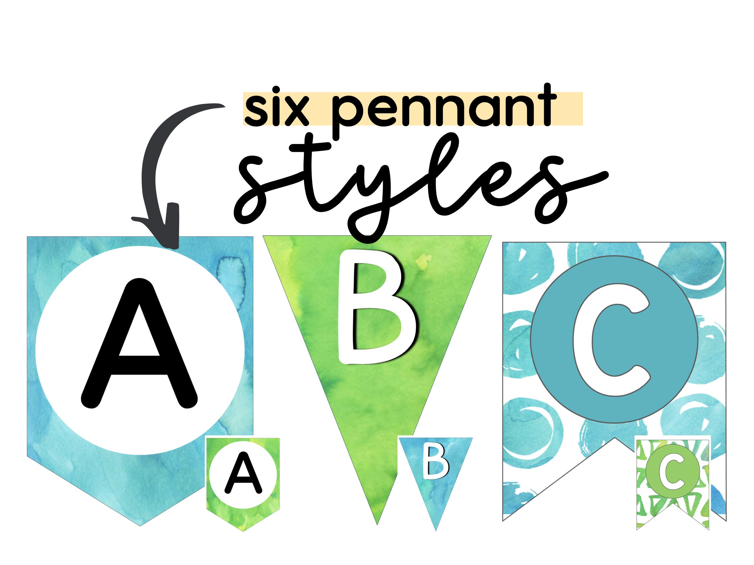 Editable Watercolor Banner, Customizable Bunting and Flags, Mix and ...