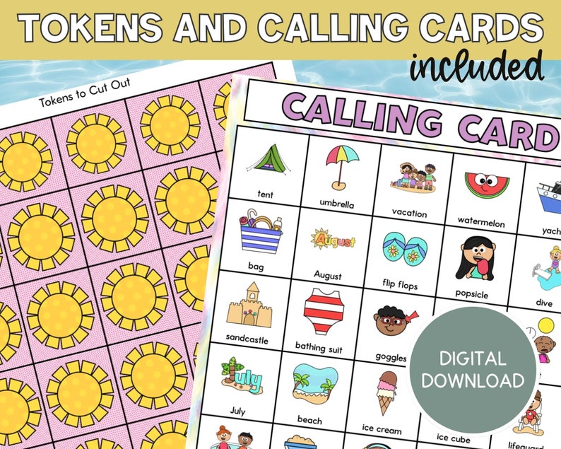 Printable Summer Bingo Game, 30 Unique Cards, Instant Digital Download ...