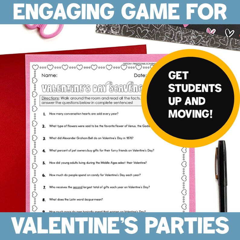 Valentine's Day Scavenger Hunt for Kids, Fun February Party Activity ...