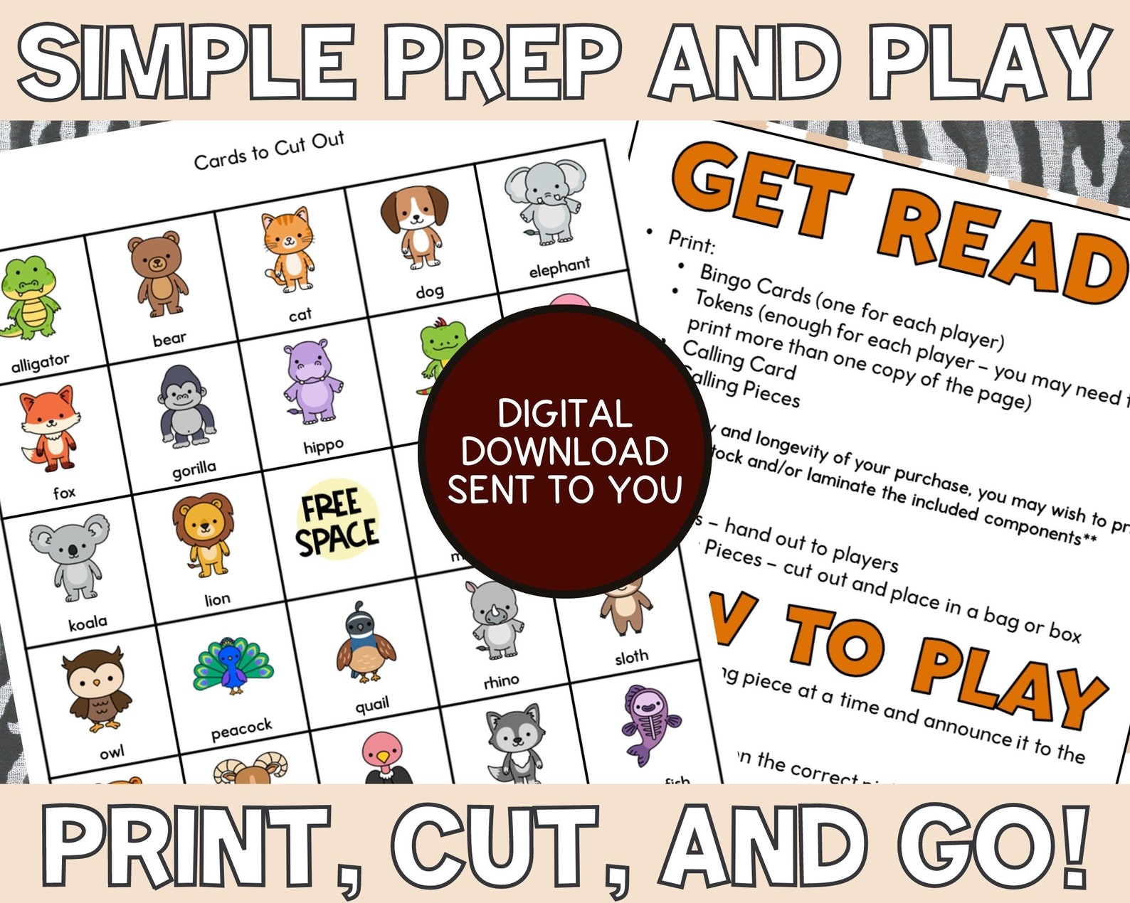 Animal Printable Bingo Game for Kids, Preschool Activity, Classroom ...